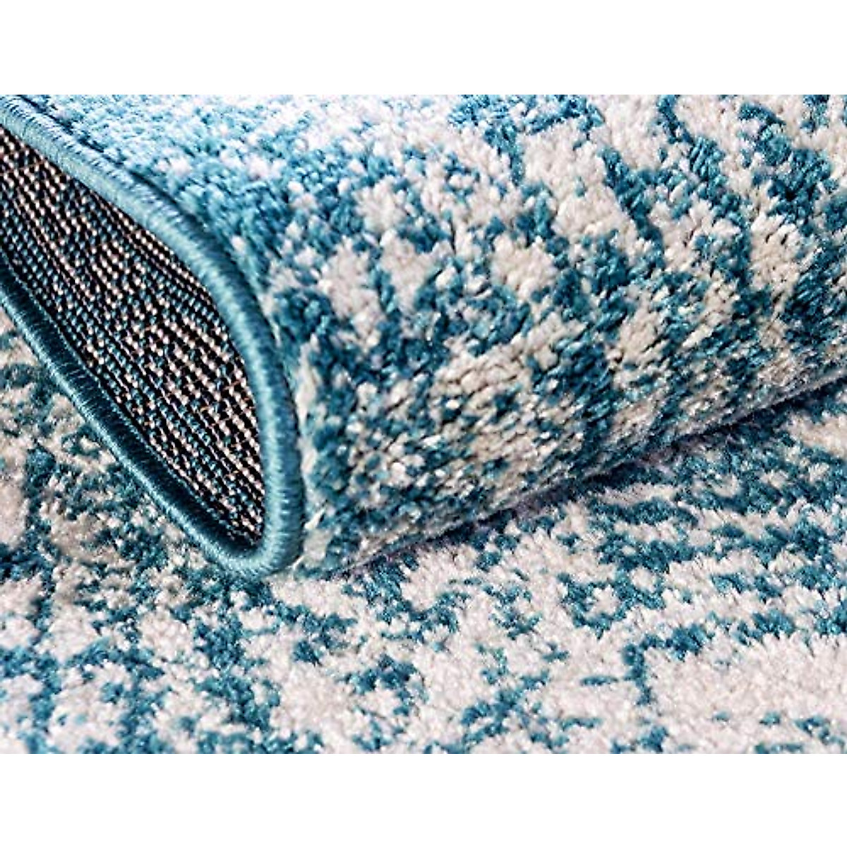 Rugs.com Dover Collection Rug – 5 Ft Round Turquoise Low-Pile Rug Perfect for Kitchens, Dining Rooms