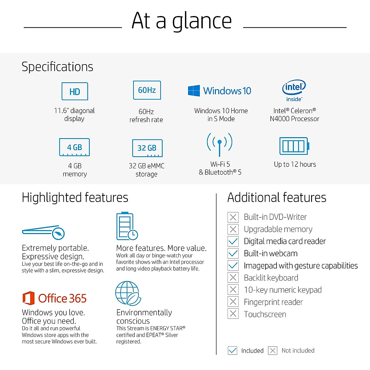 HP Stream 11-inch HD Laptop, Intel Celeron N4000, 4 GB RAM, 32 GB eMMC, Windows 10 Home in S Mode with Office 365 Personal for 1 Year (11-ak0010nr, Royal Blue) (Renewed)