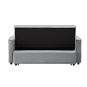 64" Spacious Futon Loveseat Sofa with Pull Out Sleeper Couch Bed, USB Ports and 2 Cupholders, Functional Adjustable Backrest Tufted Upholstered Love Seat Convertible Full Size Sofabed for Living Room