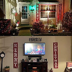 KERIQI Merry Christmas Porch Sign, Buffalo Plaid Christmas Banner for Front Door Fireplace Thanksgiving New Year Holiday Decorations (Merry Christmas)