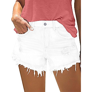onlypuff White Jean Shorts for Women Cut Off Denim Shorts Summer Shorts Distressed Jean Shorts Ripped High Waisted Mid Rise XL