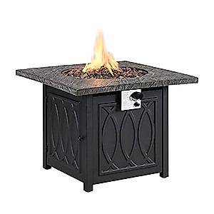 Ehomexpert 50,000 BTU Fire Pit Table,32-inch Outdoor Garden Square Auto-Ignition Propane Gas Fire Table with Waterproof Cover for Patio Courtyard Balcony,Black