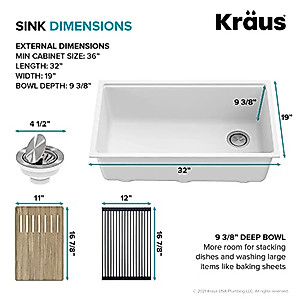 KRAUS Bellucci Workstation 32-inch Undermount Granite Composite Single Bowl Kitchen Sink in White with Accessories, KGUW1-33WH
