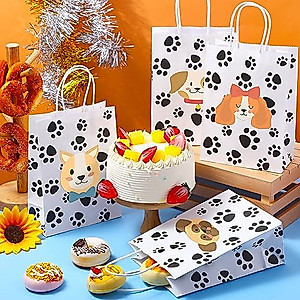 Blulu 50 Pcs Puppy Dog Gift Bag, 6.3 x 3.1 x 8.6 Inch Paw Print Gift Bags with Paper Twist Handles, Paw Print Goodie Bags Dog Treat Bag for Dog Puppy Pet Party Favors Paw Print Party Supplies