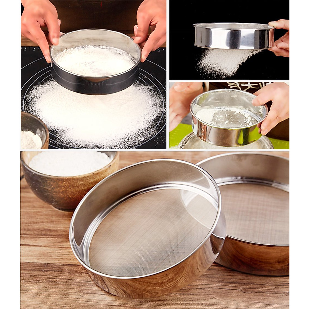 AMPSEVEN Flour Sifter for Baking - Stainless Steel 40 Mesh Small Tamis 6inch Round Sifter,Mini Fine Mesh Flour Sieve(6 Inch, 40m Mesh)