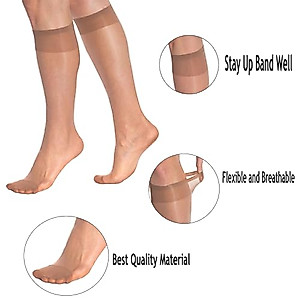 AWS/American Made 8 Pairs Sheer Knee High Socks for Women 15 Denier Stay up Band (Bronze)