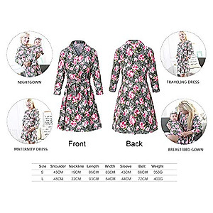 4 Pack Maternity Robe and Matching Baby Swaddle Blanket with Hat Headband Set, Stretchy Knitted Delivery Robe with Pockets and Swaddling Wrap for Mummy and Baby (Pink Flower)