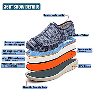 W&LESVAGO Women's Extra Wide Diabetic Edema Shoes with Fully Adjustable Closures Easy On/Off,Air Cushion Walking Sneakers for Elderly Outdoor(8.5#, L-Blue)