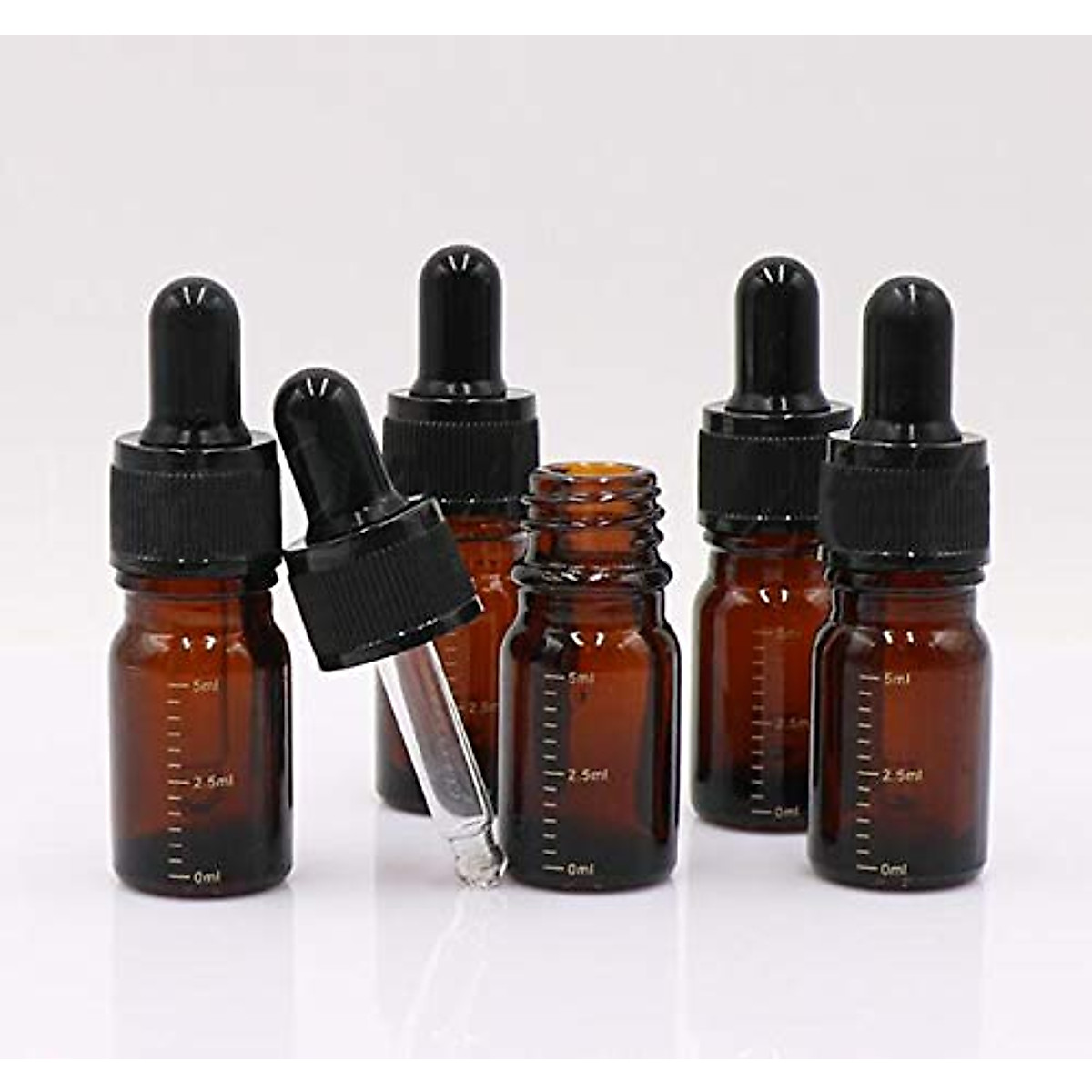 3 Pcs 5ml 0.17oz Empty Refillable Amber Glass Graduated Dropper Bottle Essential Oil Cosmetics Elite Fluid Container Jar Pot Holder with Glass Pipette Dropper