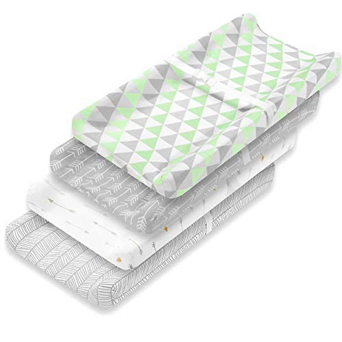 Changing Pad Cover – Premium Baby Changing Pad Covers 4 Pack – Boy or Girl Changing Pad Cover – Pure Cotton Machine Washable Grey and White Changing Table Cover – Diaper Changing Pad Cover Sheets