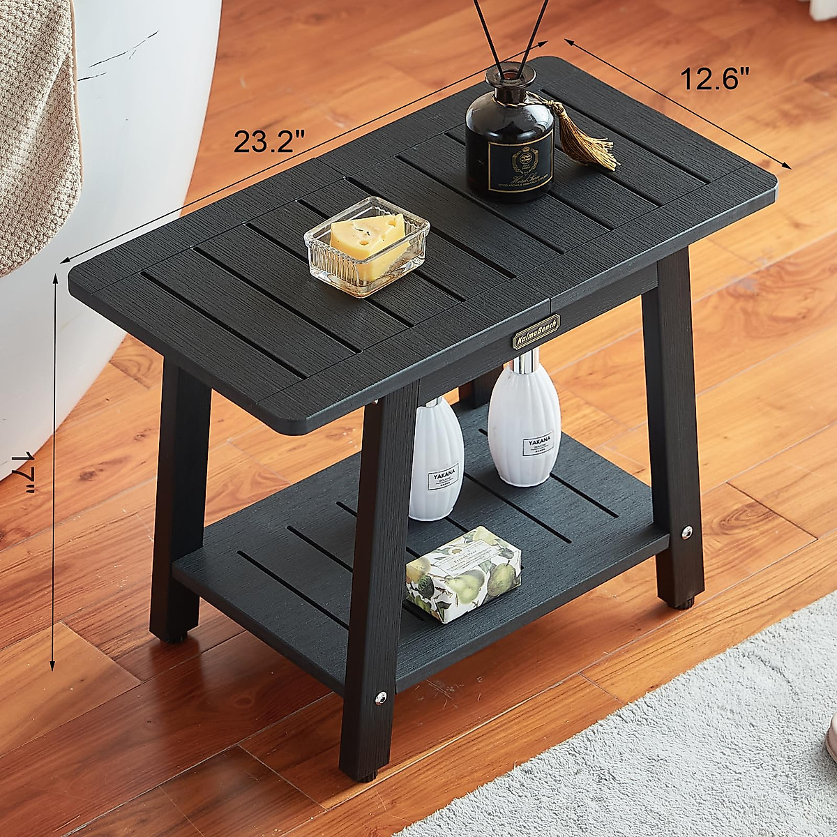 HDPS Shower Bench Seat for for Inside Shower, Waterproof Shower Stool, Heavy Duty Bathroom Poly Shower Chair Seat for Shaving Legs, 2 Tier Black Shower Foot Rest Stool with Adjustable Feet, Non-Slip