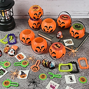 ATFUNSHOP 240PCS Halloween Party Favors 30Packs Prefilled Small Pumpkins With Assorted Halloween Toys In Bulk Trick or Treat Miniatures for Classroom Students Exchange Halloween Carnival Prizes
