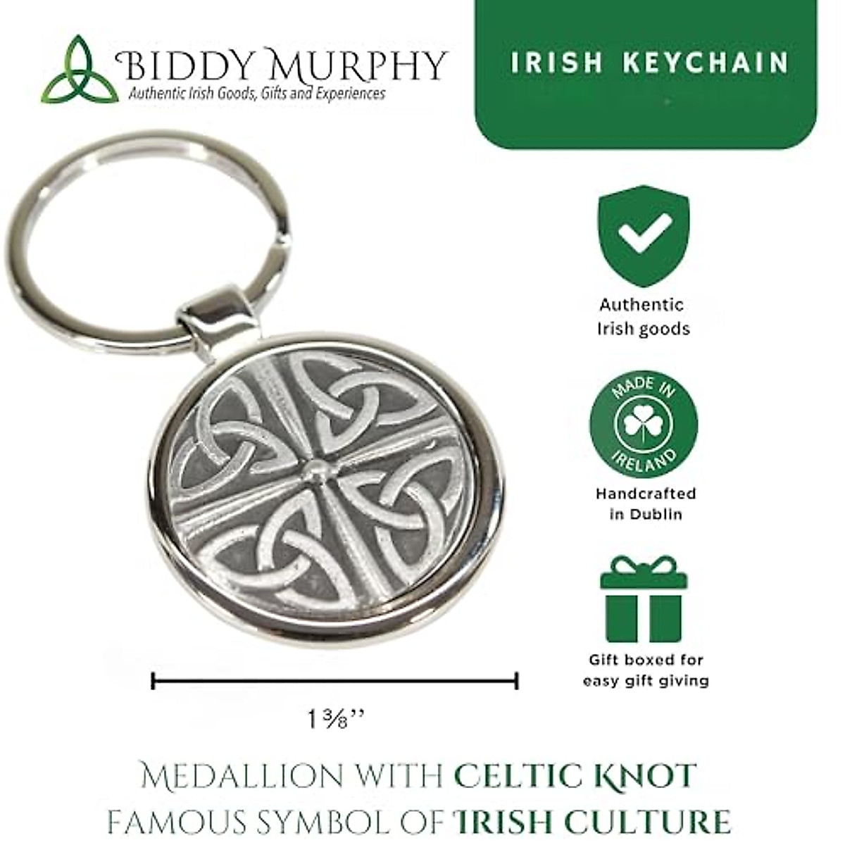 Biddy Murphy Irish Pewter Keychain Claddagh, Love, Loyalty, Friendship, Made in Ireland