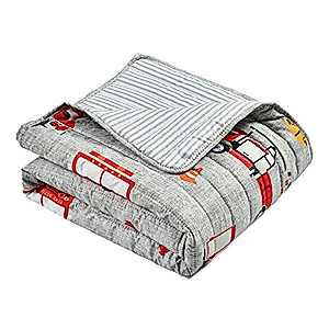 Make A Wish Fire Truck Red & Gray Reversible Print Throw Blanket