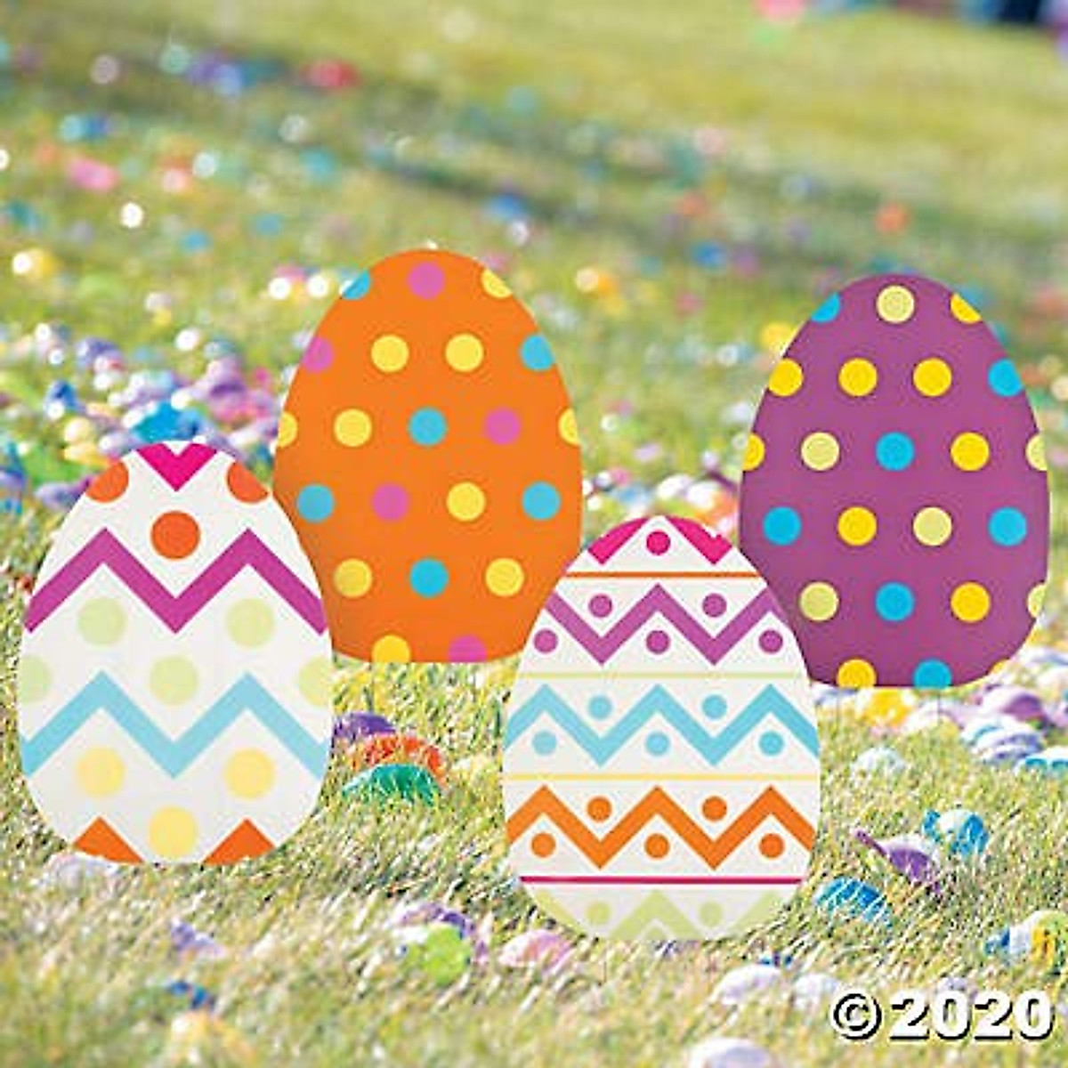 Fun Express Large Plastic Easter Eggs for Yard - Set Of 4 Easter Egg Hunt Made Easy with Jumbo Yard Easter Egg Hunt Sign - Celebrate in Style, Create A Festive Easter Atmosphere with Easter Yard Signs