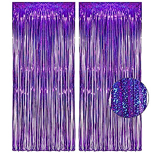 Purple Tinsel Curtain Party Backdrop - GREATRIL Foil Fringe Curtain Party Decor Photo Booth Streamers for Mermaid Birthday Euphoria Themed Party Decorations - 1m x 2.5m - Pack of 2