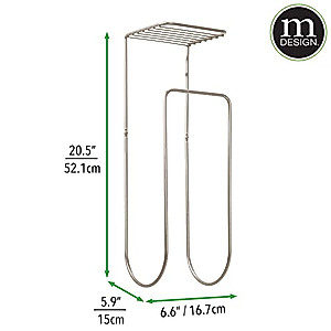 mDesign Bathroom Towel Holder and Organizer with Storage Shelf - Modern Metal Wall Mount Towel Rack - Towel Holder Rack for Bathroom with Shelf for Soaps and Accessories - Concerto Collection - Satin