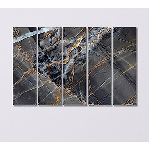 Yellow and Dark Gray Marble Canvas Print 5 Panels / 36x24 inches