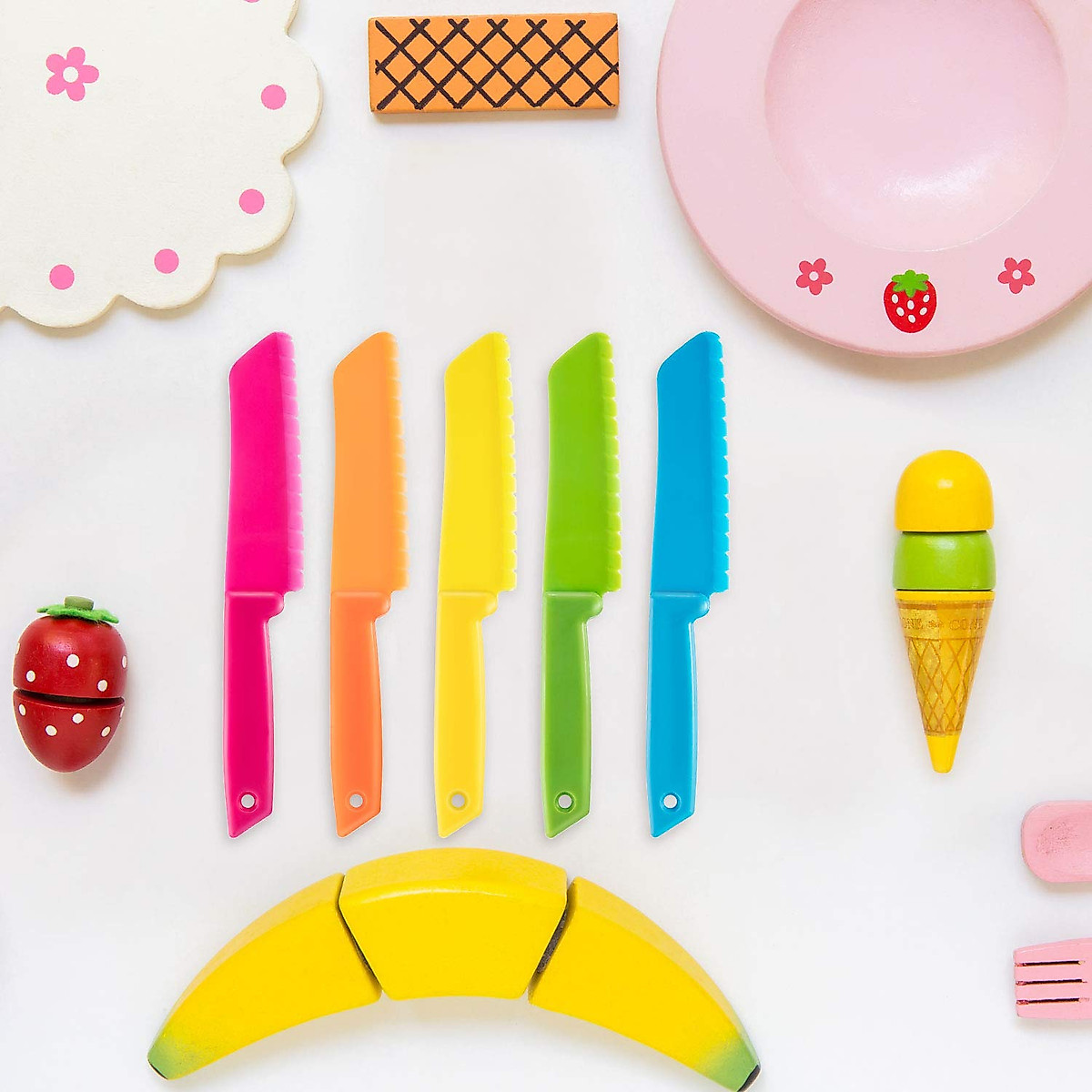 Jovitec 10 Pieces Kid Plastic Nylon Cooking Knife Set, Children Toddler Kitchen Knives, Safe Knives for Bread without BPA, Lettuce Knife and Salad Knife