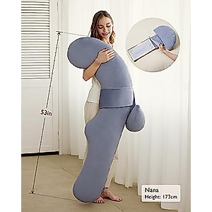 Momcozy Pregnancy Pillows, Original F Shaped Maternity Pillow for Pregnant Women with Adjustable Wedge Pillow, Full Body Support Pregnancy Pillows for Side Sleeping with Velvet Cover, Grey