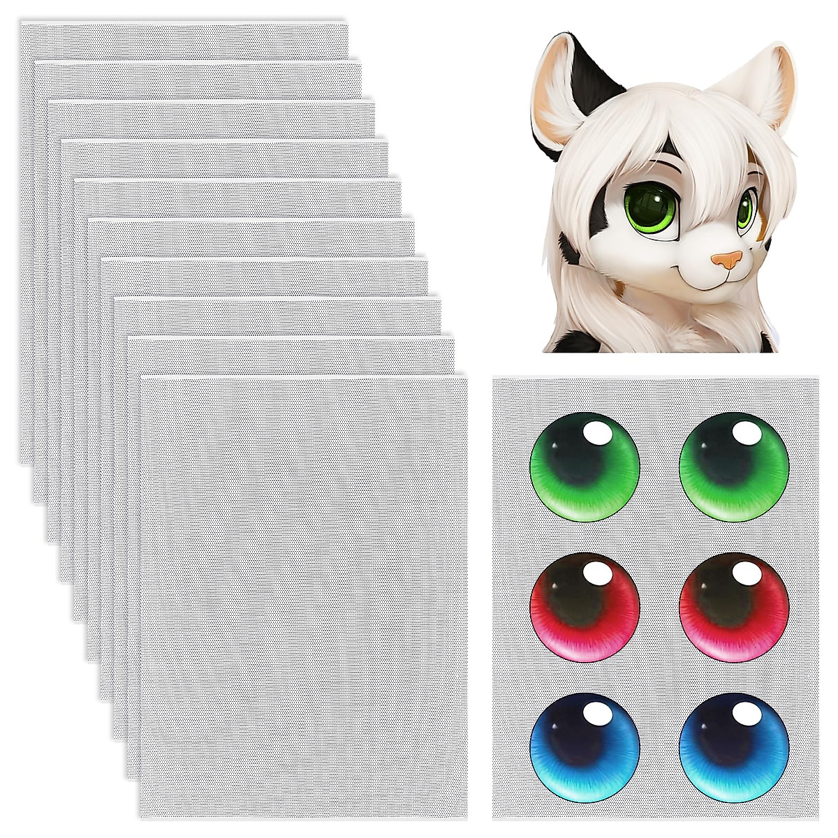 10 Pcs Fursuit Eye Mesh Plastic Canvas Sheets 0.5mm White Eye Mesh for Mask 0.5mm Waterproof Printable PVC Mesh for Mask Eyes Furries Cosplay Props Sculpting Fursuits Decor Craft Making 30x20cm