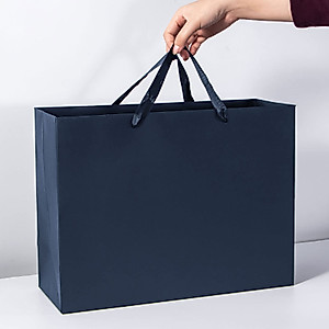 Katfort Large Navy Blue Gift Bag with Handles 12 Pack, 16''×6''×12'' Extra Large Gift Bag with Ribbon Handles, Reusable Heavy Duty Kraft Paper Bags Bulk for Shopping, Wedding, Party, Gift, Retail