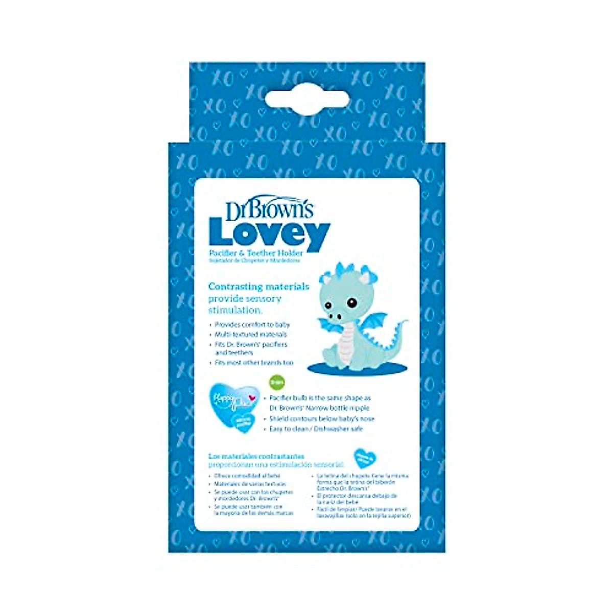 Dr. Brown's Baby Lovey Pacifier & Teether Holder, Dragon with Ecru HappyPaci, 100% Silicone, 0-6m