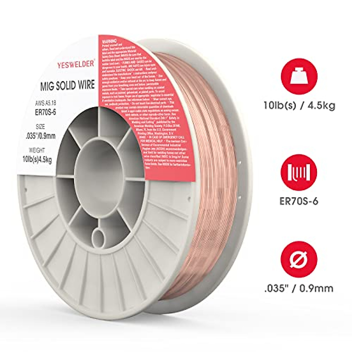 YESWELDER ER70S-6 .035-Inch on 10-Pound Spool Carbon Steel Mig Solid Strong ABS Plastic Spool Welding Wire