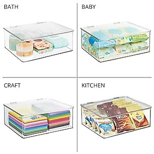 mDesign Plastic Craft Room Stackable Storage Organizer Box Containers with Hinged Lid for Thread, Beads, Ribbon, Glitter, Clay, Sewing, Crochet, Stamps, Scissors, Ligne Collection - 8 Pack - Clear