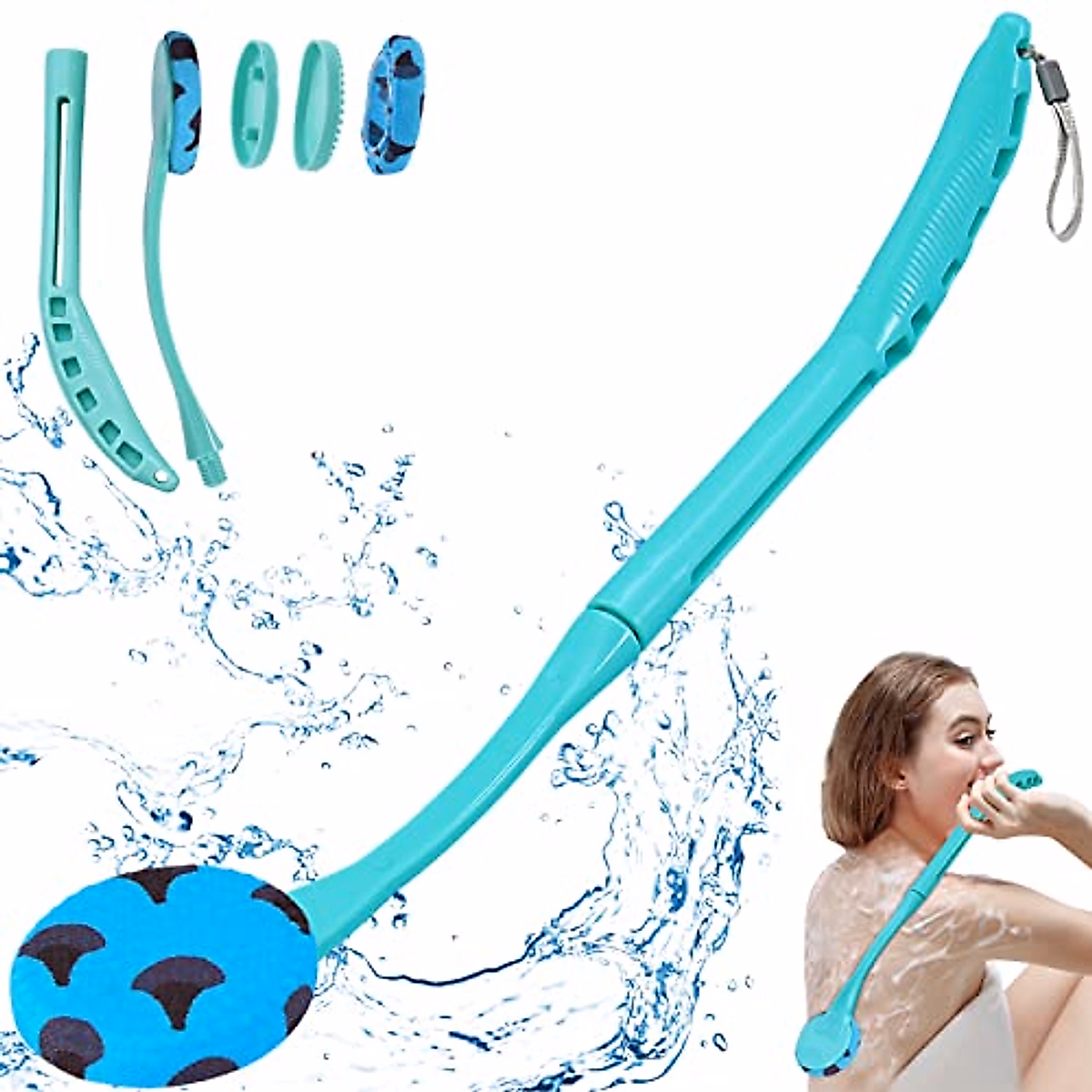 Back Brush Long Handle for Shower, 20.5” Bath Brush, Back Scrubber, Shower Body Brush with Curved Handle for Elderly Disabled, Limited Mobility, Frozen Shoulder,Men and Women