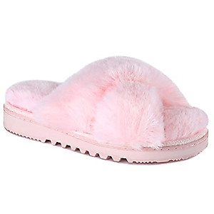 Halendik Womens Cross Band Fuzzy Slippers Fluffy Open Toe House Shoes Cozy Plush Bedroom Slipper Comfy Fashion Wedding Cross Size 9 10