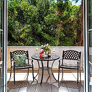 Nuu Garden 31 Inch Patio Dining Table, Cast Aluminum Patio Table with Umbrella Hole, Round Outdoor Bistro Table for Backyard, Garden, Patio, Porch, Black with Antique Bronze Edging