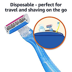 Amazon Basics 3-Blade Disposable Razors for Women, 6 Count, 2 Packs of 3 (Previously Solimo)