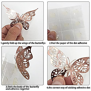 48 Pcs 3D Butterfly Wall Decals,maxin 3D Butterfly Wall Stickers Room Wall Decoration for Bathroom, Nursery Classroom,Baby Kids Bedroom, Living Room(Silver and Rose Gold)