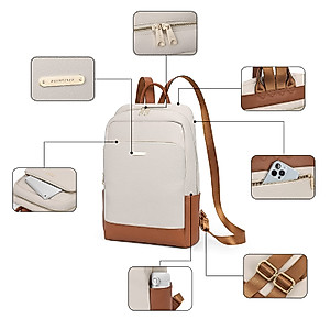 WESTBRONCO Leather Backpack Purse for Women 15.6 inch Laptop Backpack for School, Work, & Travel Beige