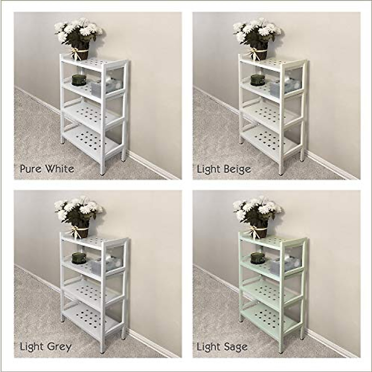 Anthology Spa Asta 4-Tier Free Standing Rectangular Bathroom Utility Storage Shelf Rack, Powder-Coated Metal Storage Shelf Stand, B302 (Pure White), 22 inches(W) x 11 inches(D) x 40 inches(H)