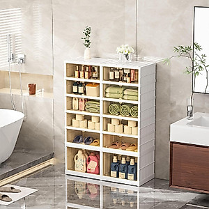 PeSenp 6 Tier Shoe Storage Cabinet Foldable Shoe Rack with Magnetic Clear Door, Easy Assembly Dust Free Collapsible Shoe Cabinet, 24 Pairs Shoe Storage Box Large Shoe Storage for Door Entrance