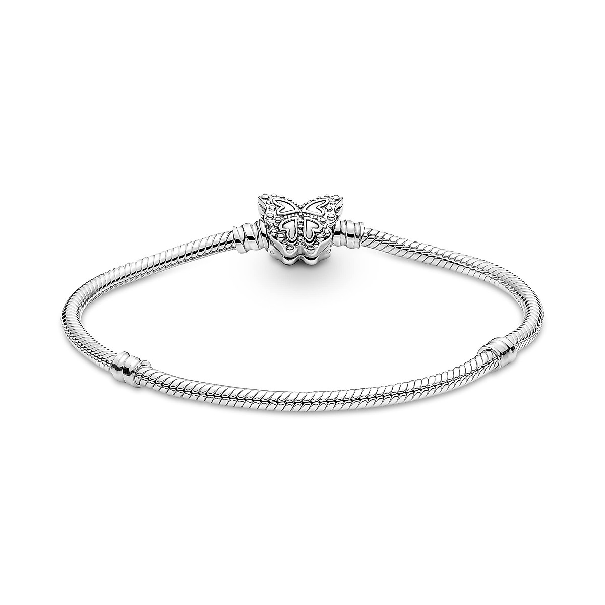 Pandora Moments Butterfly Clasp Snake Chain Bracelet - Compatible Moments Charms - Sterling Silver & Cubic Zirconia Charm Bracelet for Women - Gift for Her - 7.5"