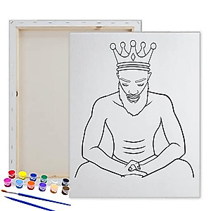Essenburg Pre Drawn Canvas Painting Kit | King Pharaoh Valentines Pre Drawn Stretched Canvas Kit | Adult Sip and Paint Party Favor | DIY Date Night Couple Activity (S 8x10 CANVAS ONLY)