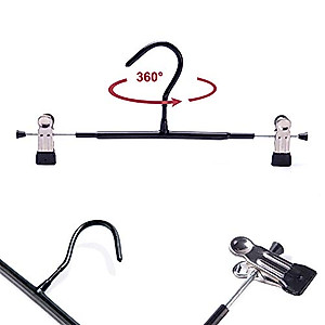 VEHHE Pants Hangers Skirt Hangers with Adjustable Clips 20 Pack Clothes Hangers Slack Trouser Jeans Clamp Hangers Non Slip Rubber Coating Space Saving for Clothes Shoes Slacks Ties Hats Kids (Black)