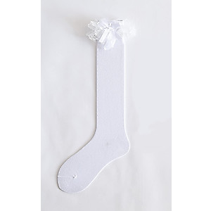 CAT KO Women Soft Knee High Socks Lovely & Cute Solid color Lace Ruffle Girls socks for Lolita ONLY TRUE SOLD (WHITE)