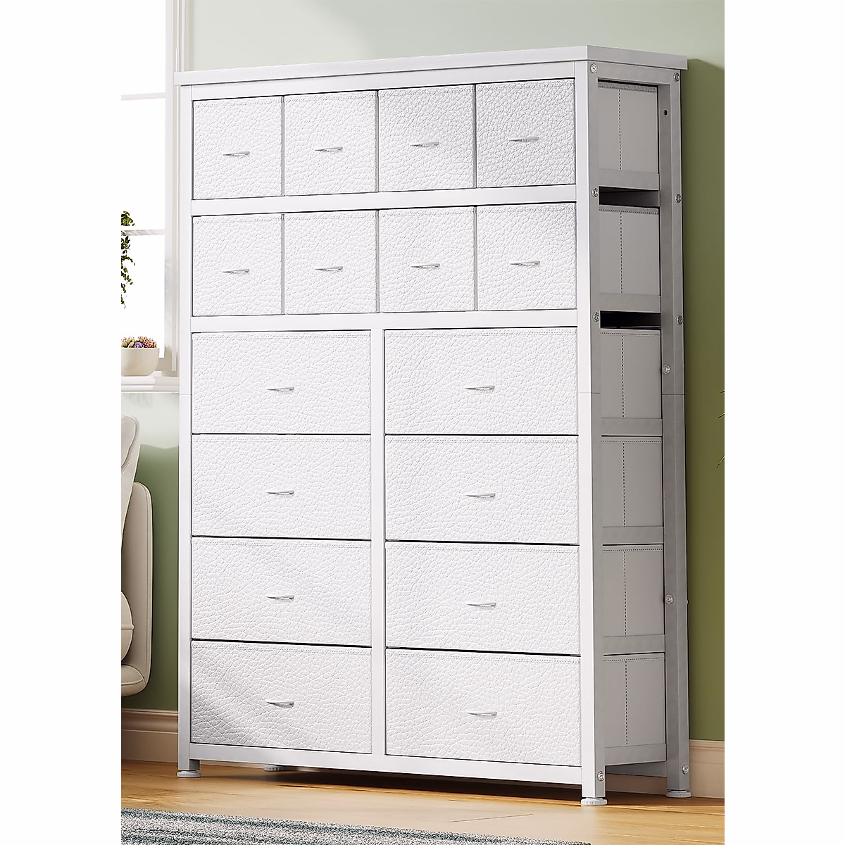 GarveeHome Tall Dresser for Bedroom, White Dressers & Chests of Drawers with 16 Drawers, Large Fabric Dresser for Storage and Organization