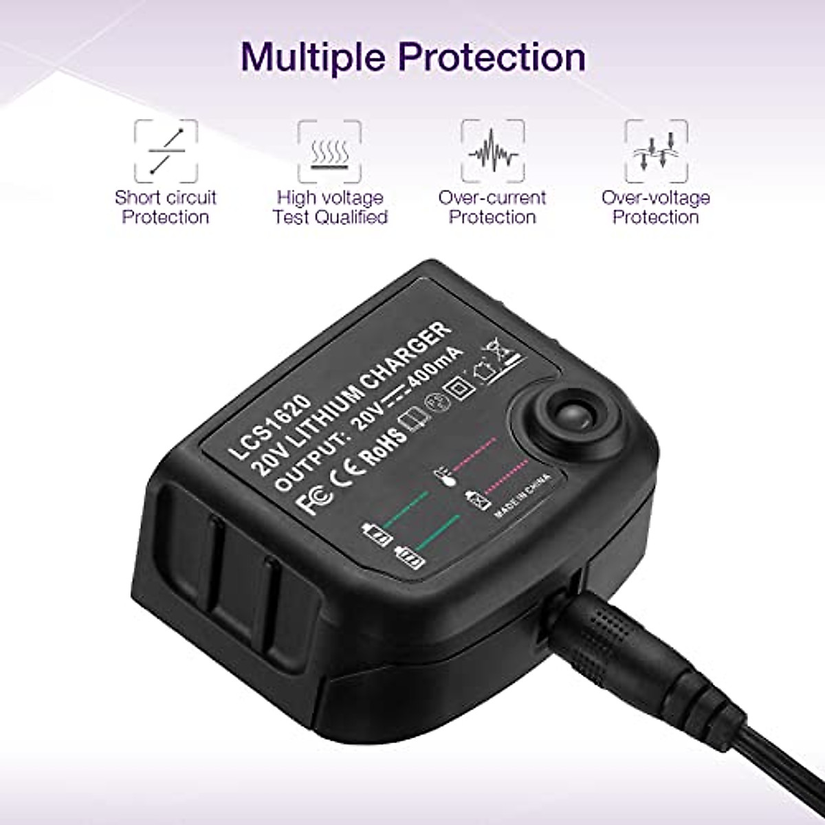 LCS1620 Replacement Charger 20V Lithium Battery Charger for Black&Decker 16V-20V Lithium Ion Battery LBXR20 LBXR20-OPE LB20 LBX20 LBX4020 LB2X4020 LBXR2020-OPE BL1514 LBXR16