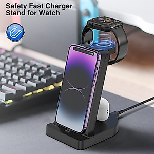 Charger Station for Apple Devices, 3 in1 Fast Charging Stand,iPhone Charging Dock Stand for i Watch Ultra/8/7/6/SE/5/4/3 and iPhone 14 13 12 11 Pro X Max XS XR 8 7 Plus 6s and Air Pods with Adapter