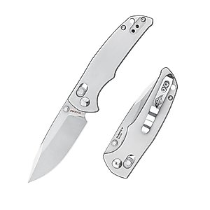 OKNIFE Rubato 3 Stainless Steel Pocket Knife,2.96" Drop Point Blade,Steel Handle with Clip,Thumb Stud,Rail Lock (Silver
