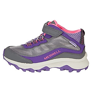 Merrell Moab Speed Mid Alternative Closure Waterproof Hiking Boot, Grey/Pink/Purple, 5 US Unisex Big Kid