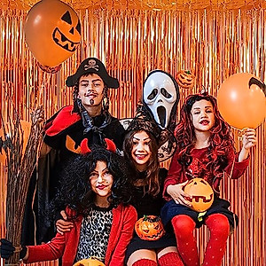 2 Pack 3.2 ft x 9.8 ft Orange Tinsel Curtain Party Backdrop Decorations, Metallic Foil Fringe Backdrop Door for Halloween, Christmas, Birthday Graduation Wedding Party Streamers Photo Backdrop.