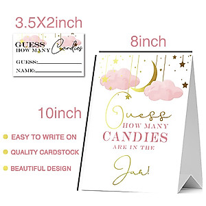 Guess How Many Candies Baby Shower Games, Pack of 1 Logo and 50 Cards, Golden Star and Moon, Pink Cloud, Baby Shower Signs, Baby Shower Invitation Set, Bridal Shower Sign, Gender Reveal - JRM309