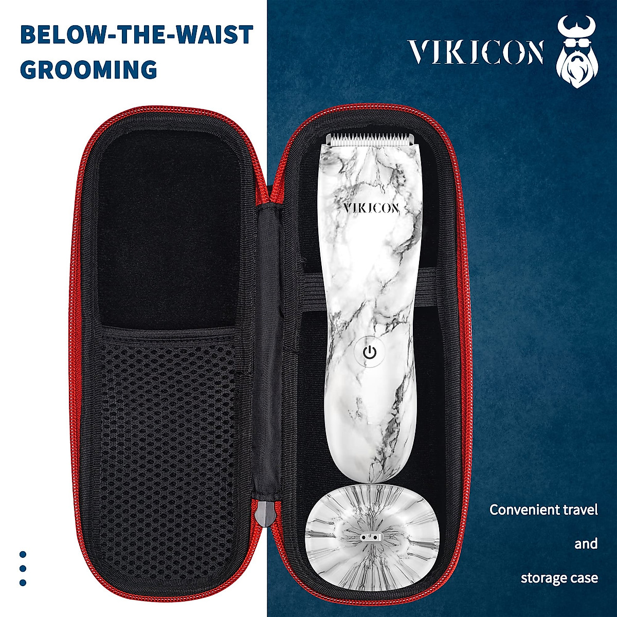 VIKICON Electric Body Hair Trimmer and Shaver: Ball Groomer & Mens Groin Trimmer with Replacement Ceramic Blade Head and Hard Case, White