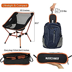 MARCHWAY Ultralight Folding Camping Chair, Heavy Duty Portable Compact for Outdoor Camp, Travel, Beach, Picnic, Festival, Hiking, Lightweight Backpacking (Orange)